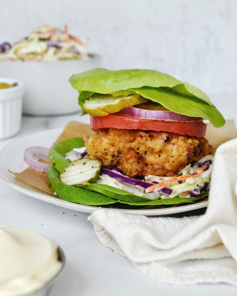 Cassava Flour Fried Chicken "Unwich" with Coleslaw - Kayla's Kitch and Fix